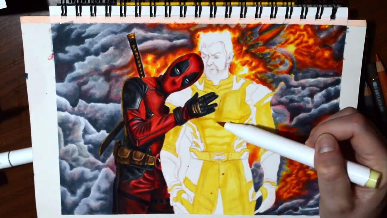 Drawing Deadpool & Wolverine | Speed drawing | Mixed media : alcohol ...