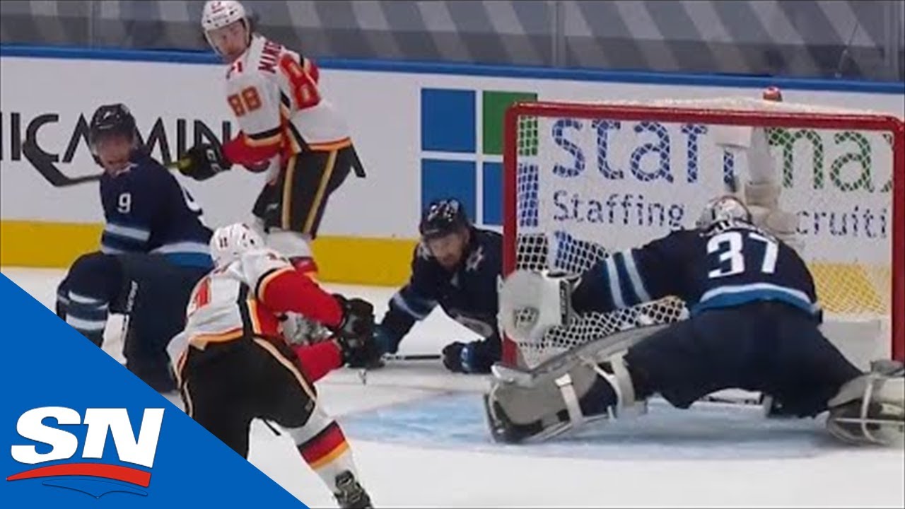Jets Turn Puck Over Behind Their Net To Gift Flames A Goal - YouTube