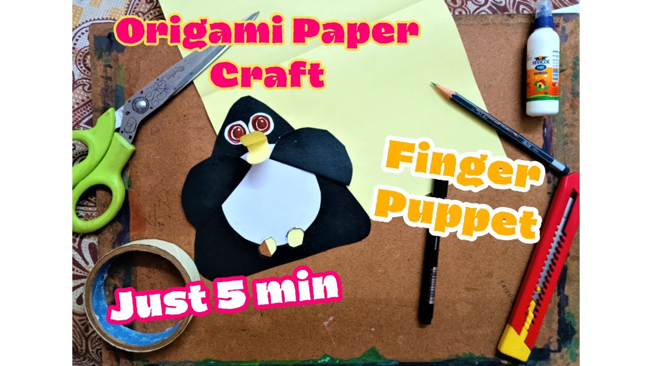 origami Paper craft video Making easy penguin finger puppet within 5 ...