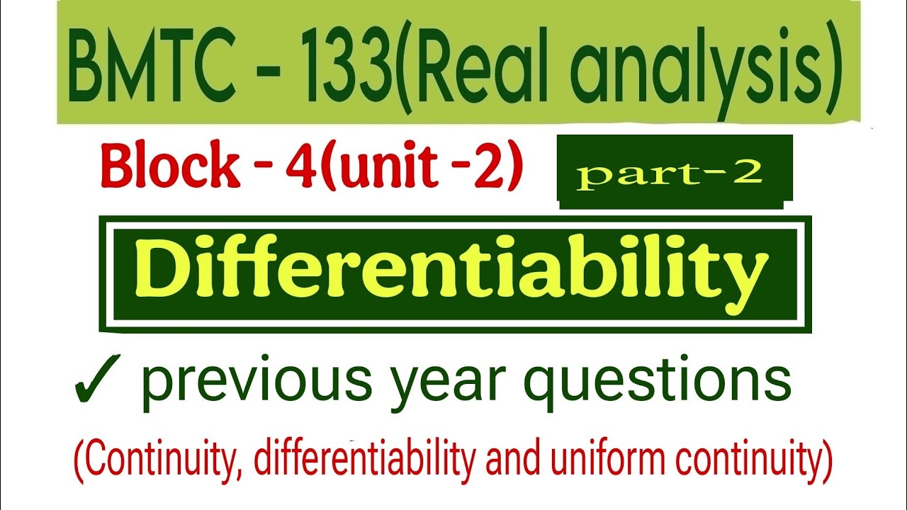 Continuity and differentiability previous year questions |bmtc 133(block-4)|@vmatics444 - YouTube