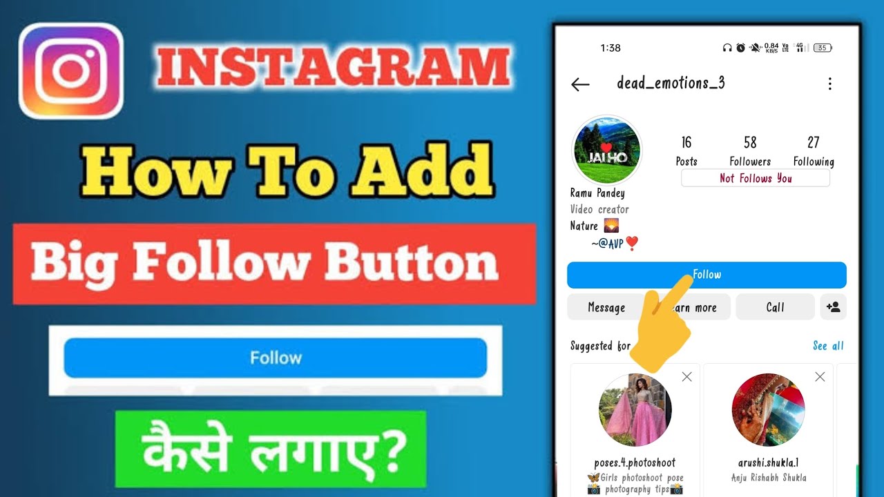how to add big follow button on Instagram profile 2023|| big follow ...