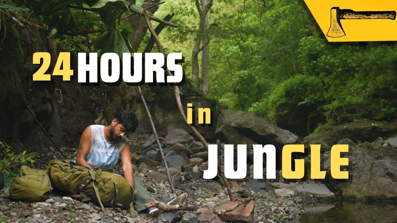24 Hours Survival Challenge -- Alone in the Jungle | Self-Built Shelter ...