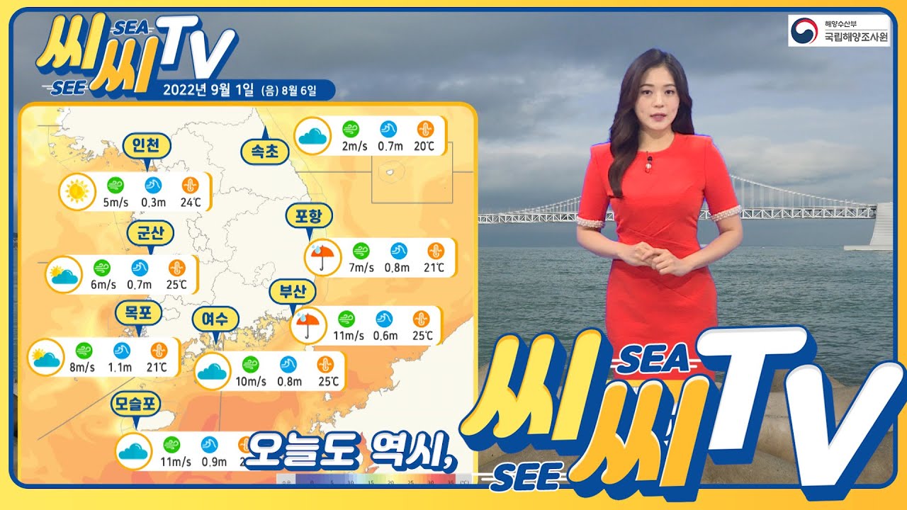 [See Sea TV] 2022년 9월 1일 제주도, 동해안 너울 주의! / 해양예보 On바다 - YouTube