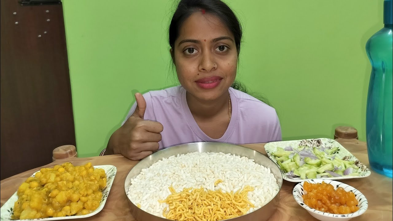 Bengali mukbung Eating Show | Spicy 🔥 Ghugni muri salad bundia Eating | ASMR Bengali eating show ...
