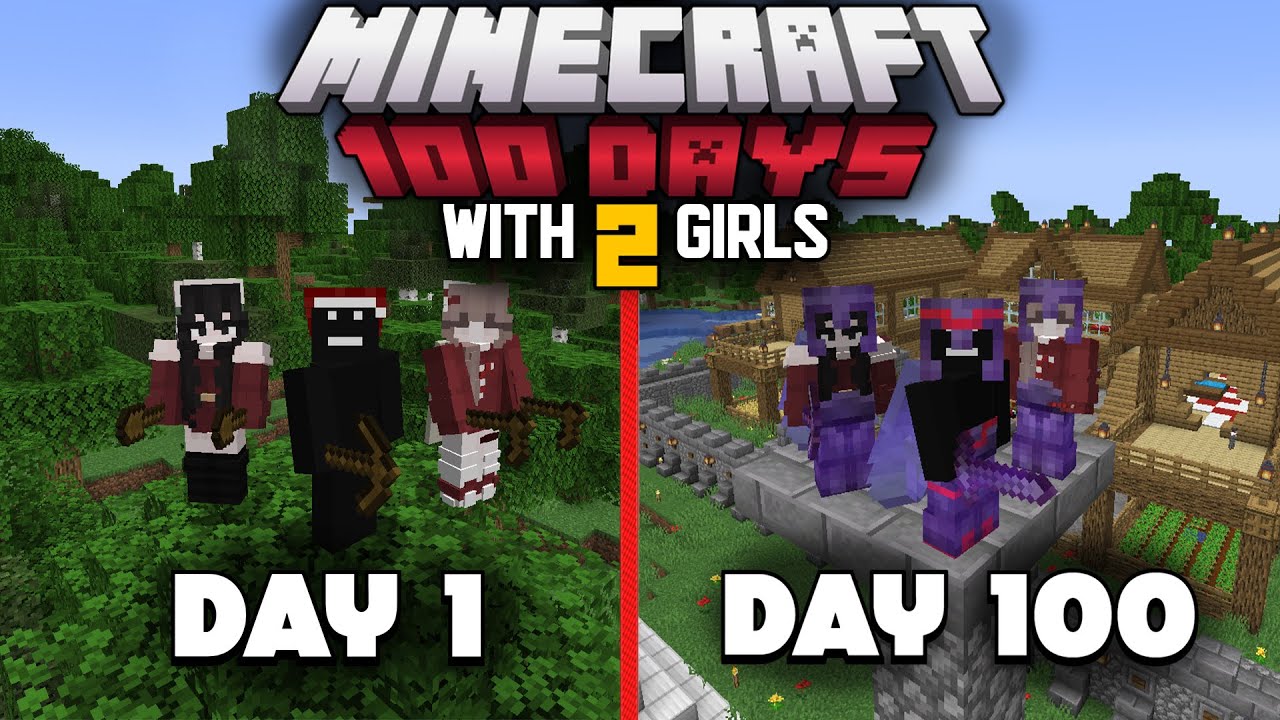 I Survived 100 Days with 2 GIRLS in Minecraft - YouTube