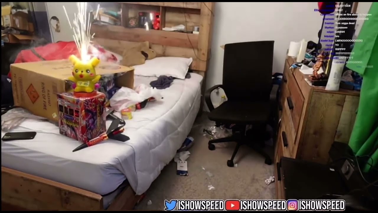 IShowSpeed light a PIKACHU firework in his ROOM!! - YouTube