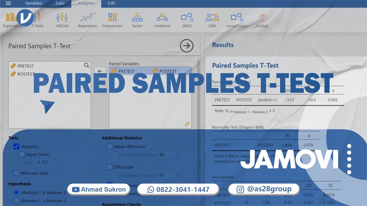 UJI PAIRED SAMPLE T TEST JAMOVI ️ UJI BEDA DUA KELOMPOK BERPASANGAN DI ...