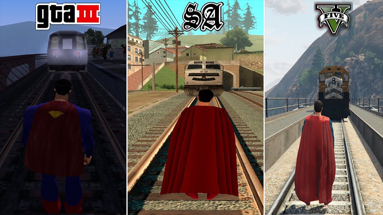 Superman vs Train in GTA Games - YouTube