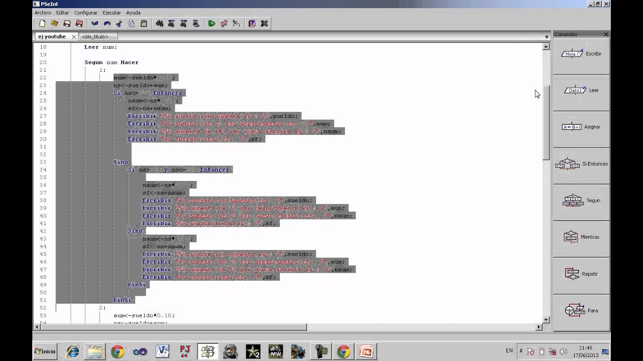 Video tutorial estructuras multiples pseint - YouTube