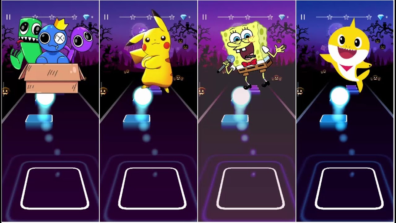 Tiles Hop - Rainbow Friends vs Pikachu vs Sponge Bob vs Baby Shark ...
