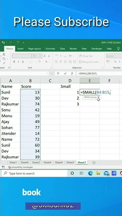 Excel Tips And Tricks || #Shorts || Use Of Small Function || Excel Shorts Video - YouTube