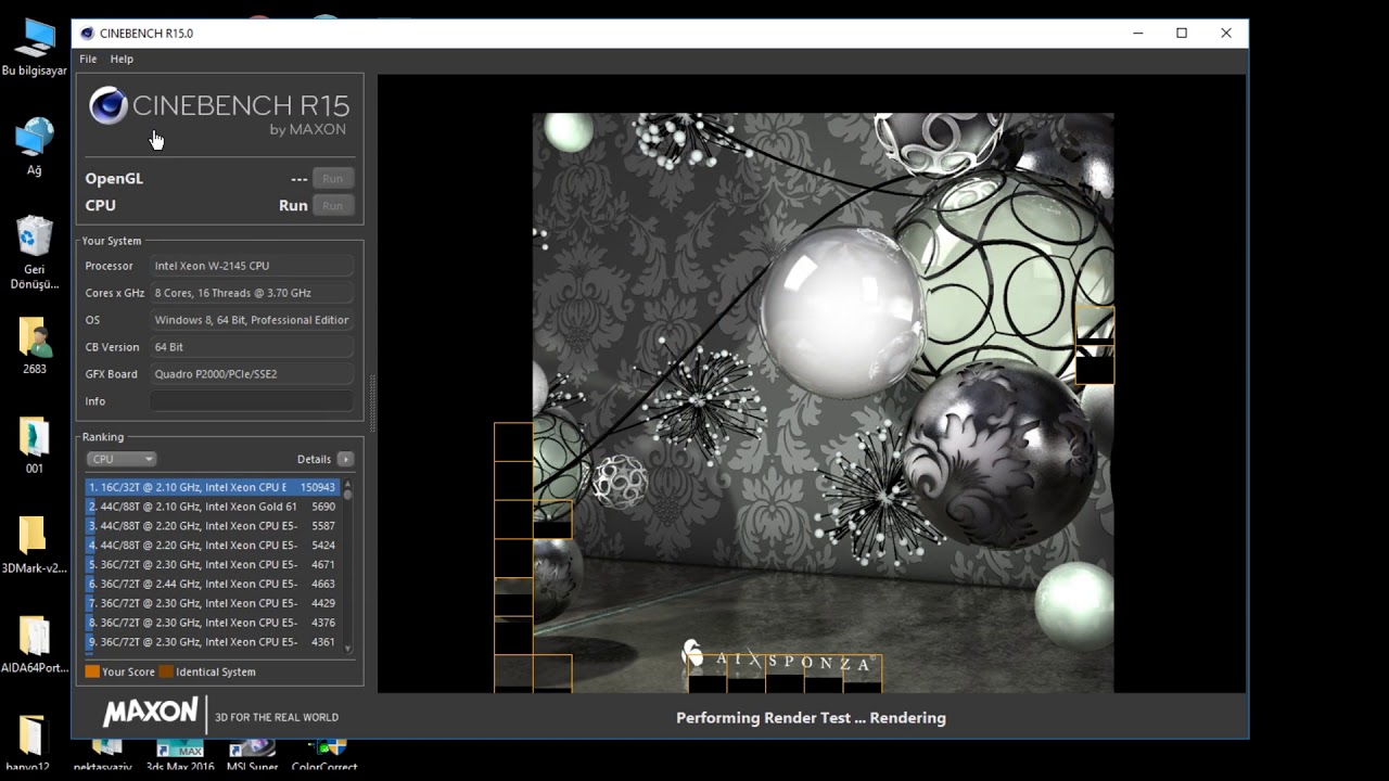xeon w-2145 8core/16thread cinebench cpu test - YouTube