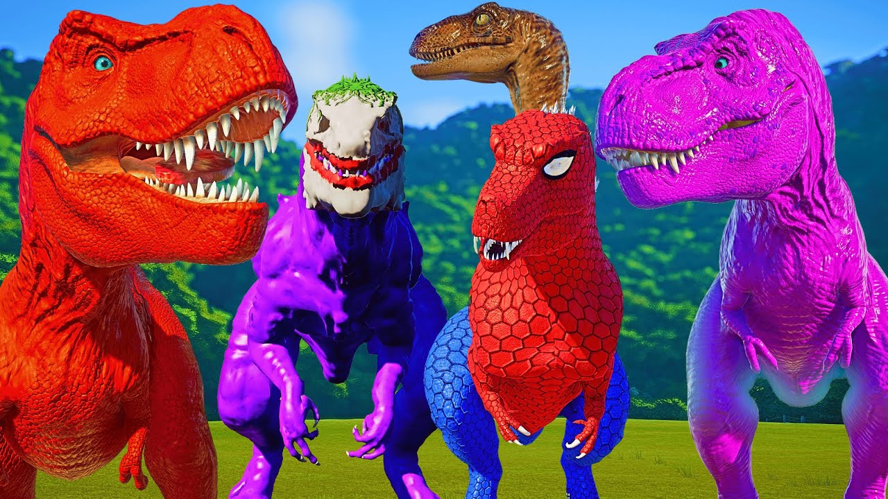 COLOR T-REX TEAM Dinosaurs Battle in Jurassic World |Dinosaur Pro 9 ...