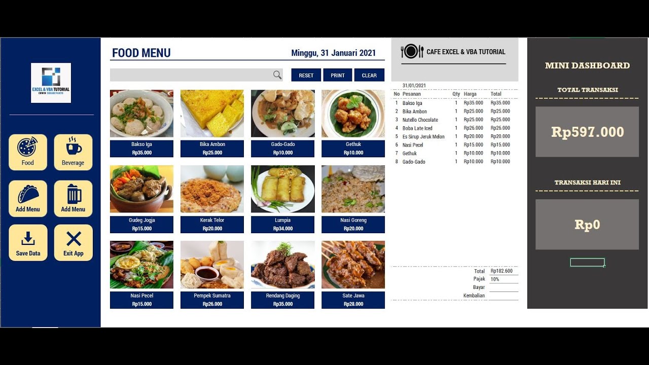 TUTORIAL APLIKASI CAFE | FOOD AND BEVERAGE | POS RESTORAN SEDERHANA - YouTube