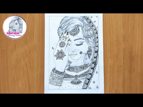 How to Draw a Traditional Bride - Pencil Sketch Tutorial || Mandala art ...