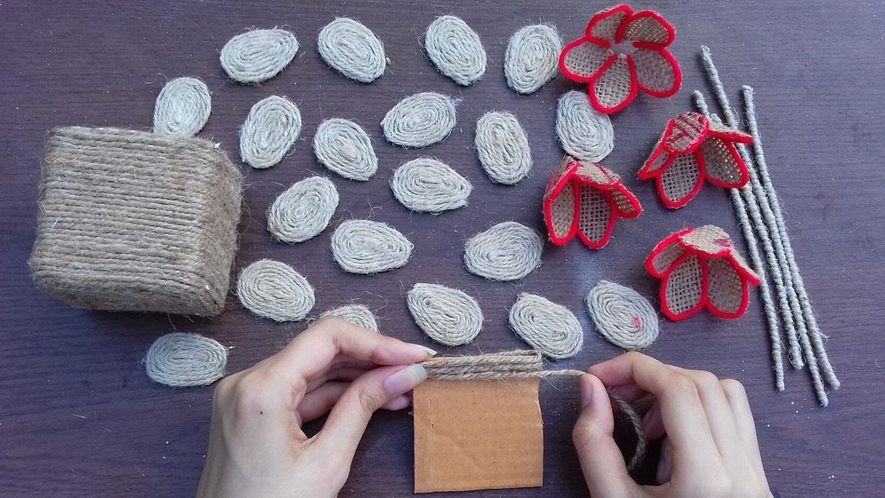 DIY Jute Rope Flower With Flower Vase Decoration || Home Decor Jute ...