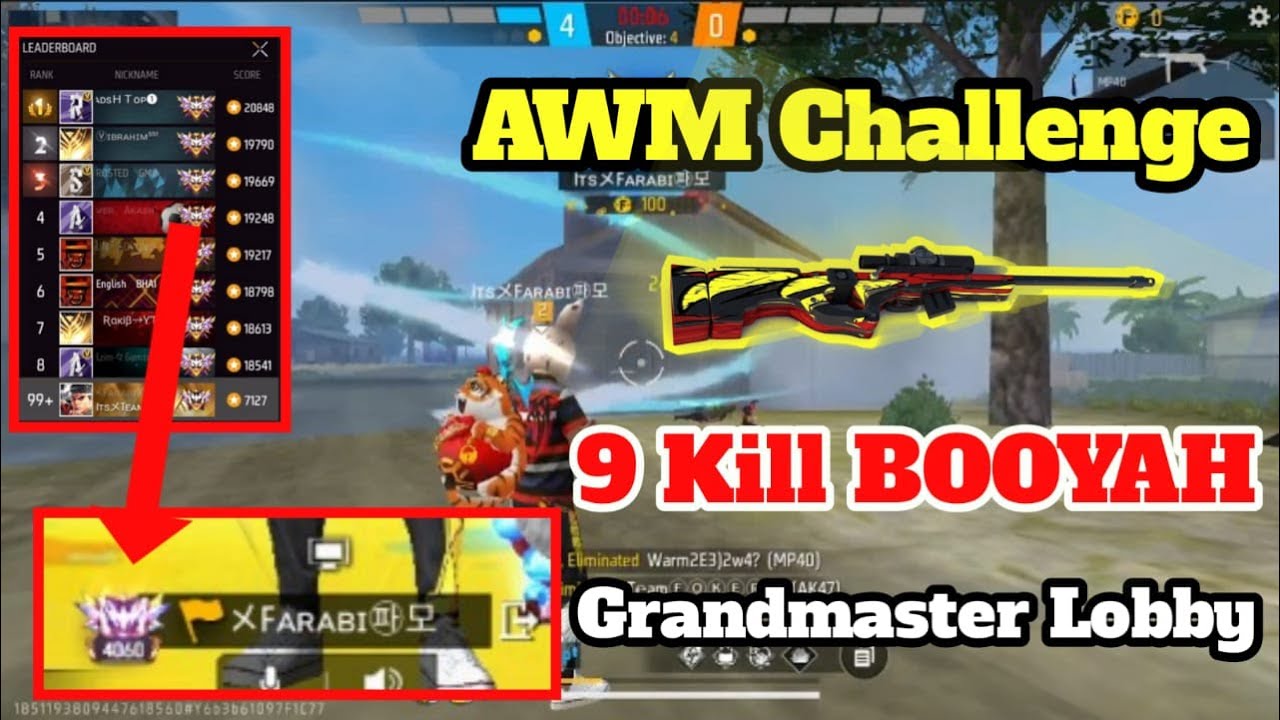 Grandmaster lobby || AWM Challenge Gameplay || 9 Kill BOOYAH || Trips And Tricks || Garena Free ...