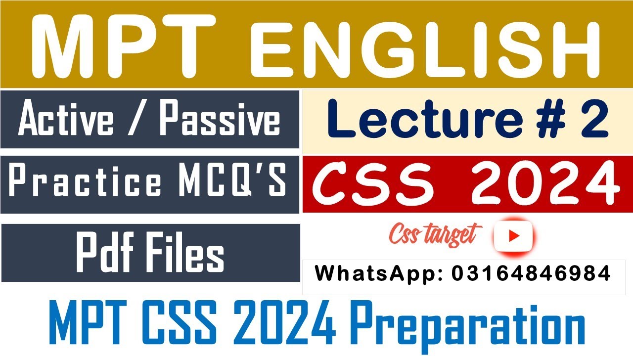 CSS MPT 2024 | Lecture # 2 | English | Active and Passive Voice MCQ'S ...