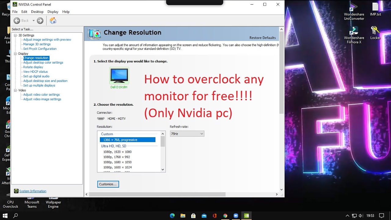 How to overclock any monitor from 60 hz to 75 hz for free!!!!!! (Ony ...