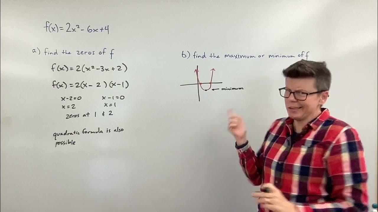 Quadratic functions: Finding zeros and max or min - YouTube