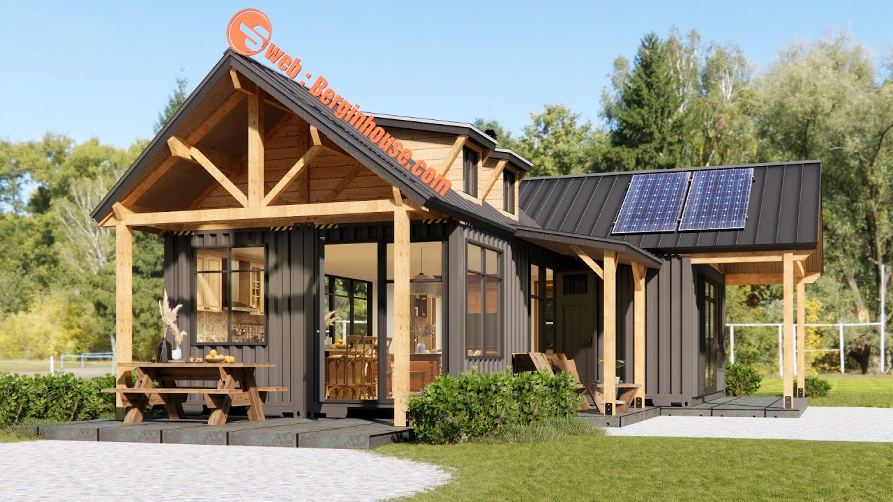 Shipping Container House | Container house with beautiful wooden roof ...
