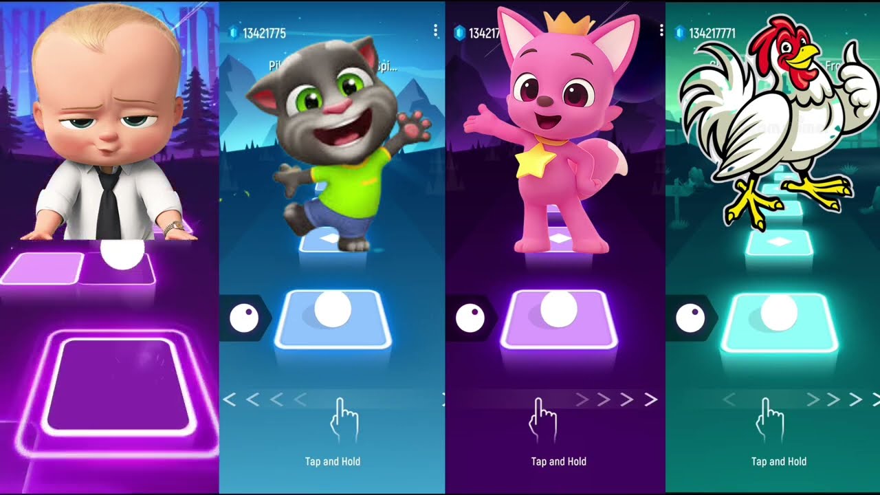 Boss Baby - Talking Tom - Pinkfong - Chicken Song - Tiles Hop - YouTube
