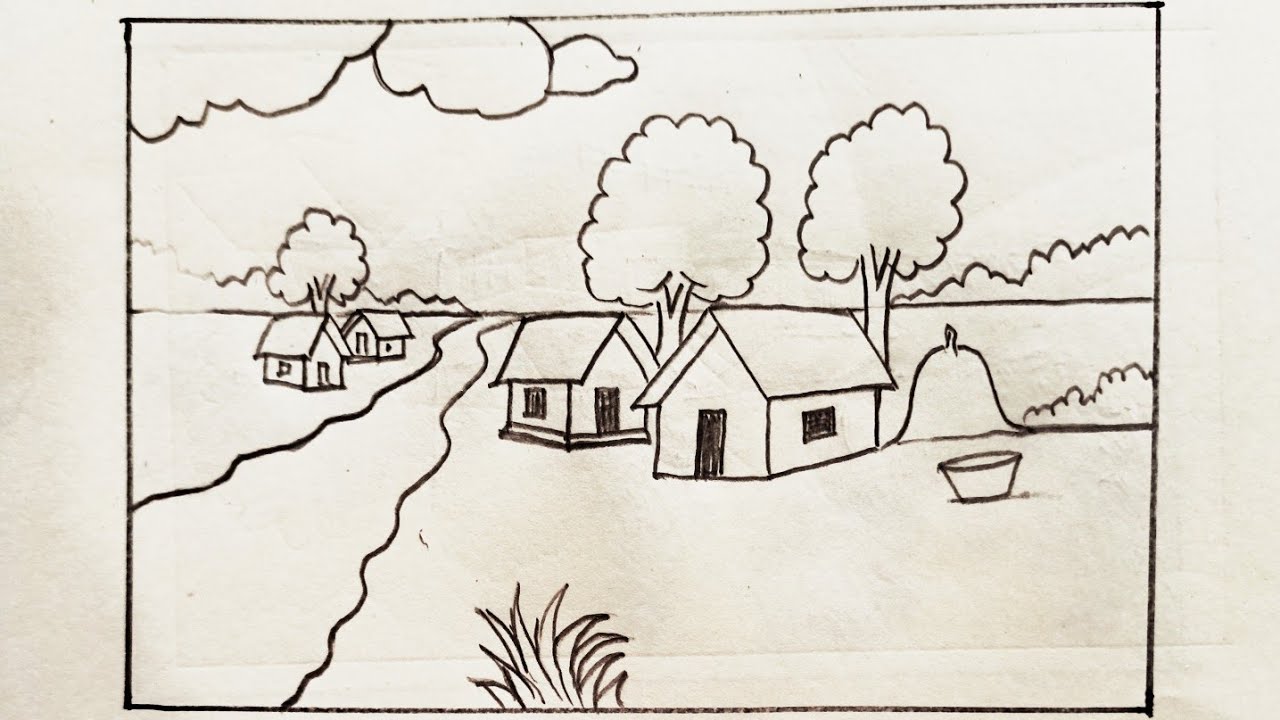 Easy drawing step by step landscape drawing - YouTube