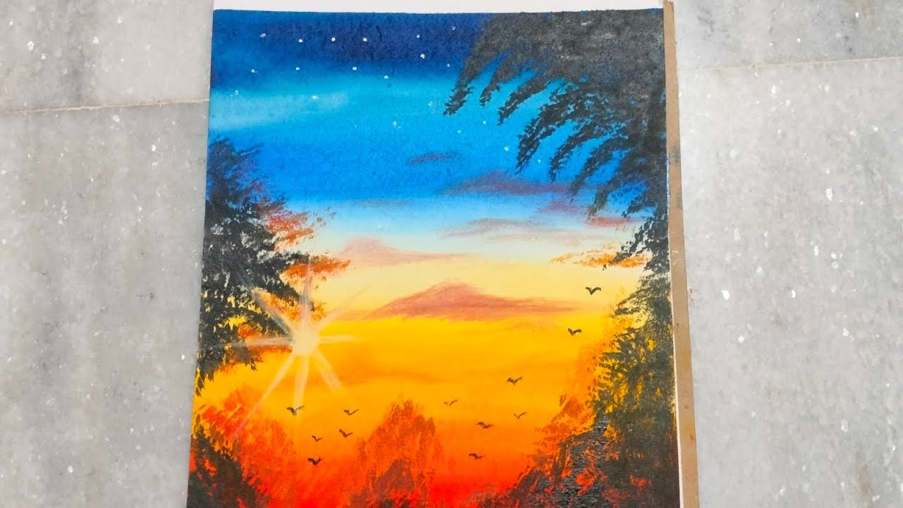 How To Draw Sunlight Scenary || Scenary Drawing With Watercolour ♥️ ...