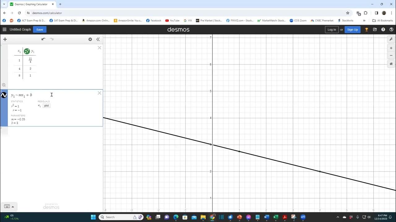 SAT Desmos - Finding the Equation of a Line using Regression - YouTube