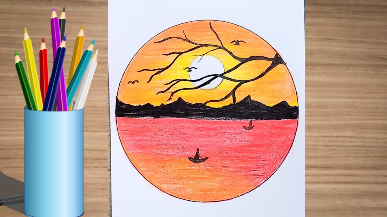 Create Stunning Sunset Scenery with Simple Circle Drawing - YouTube
