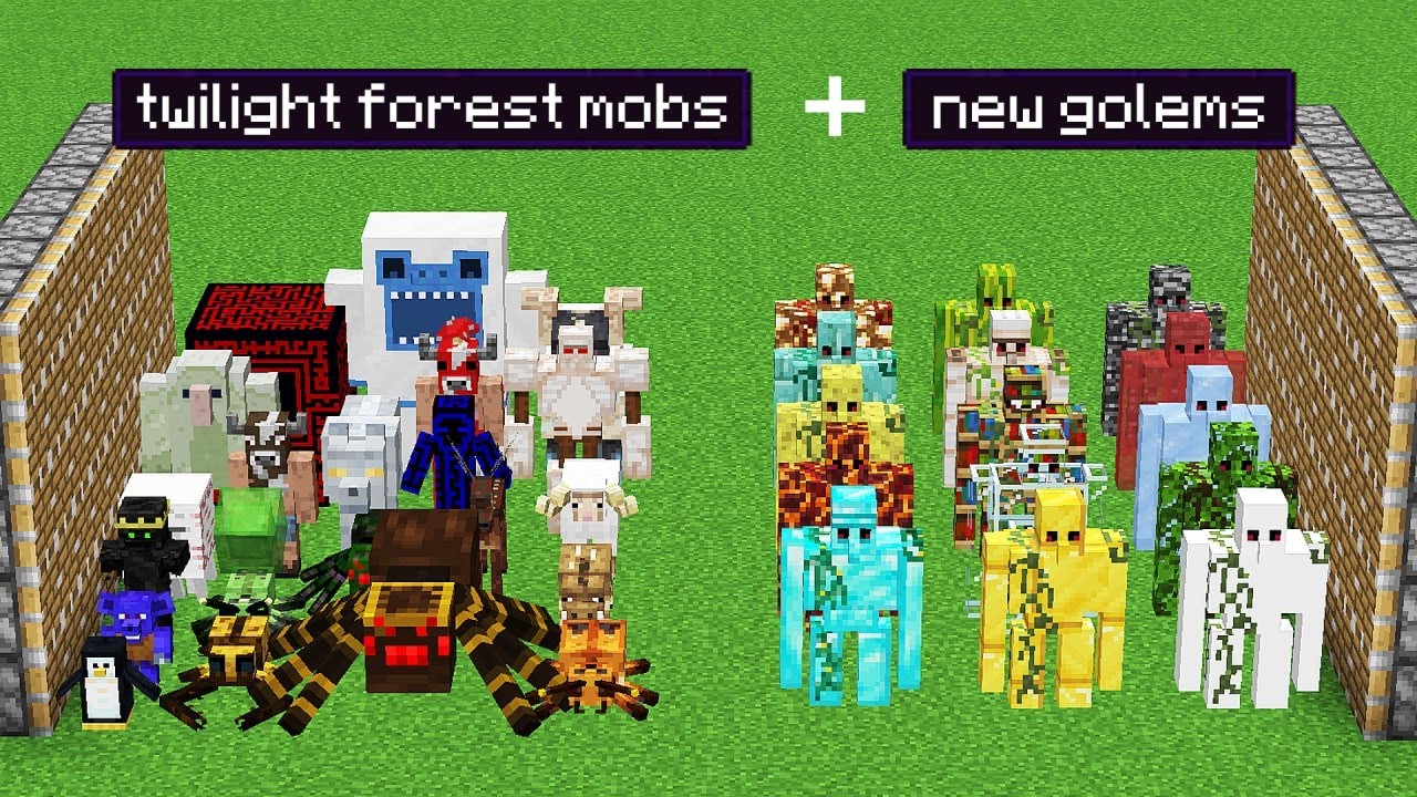 all twilight forest mobs + all new golems = ??? - YouTube