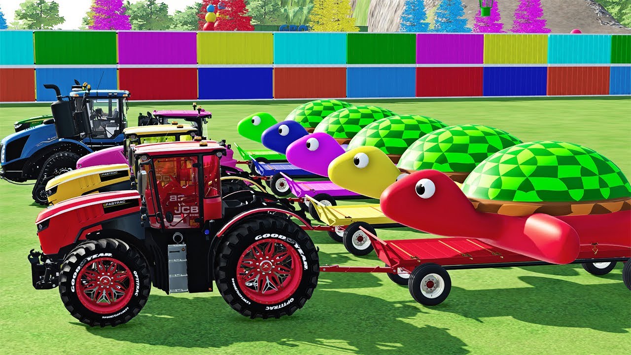 LOAD AND TRANSPORT COLORFUL GIANT TURTLE WITH TRACTORS BIG ! FARMING ...