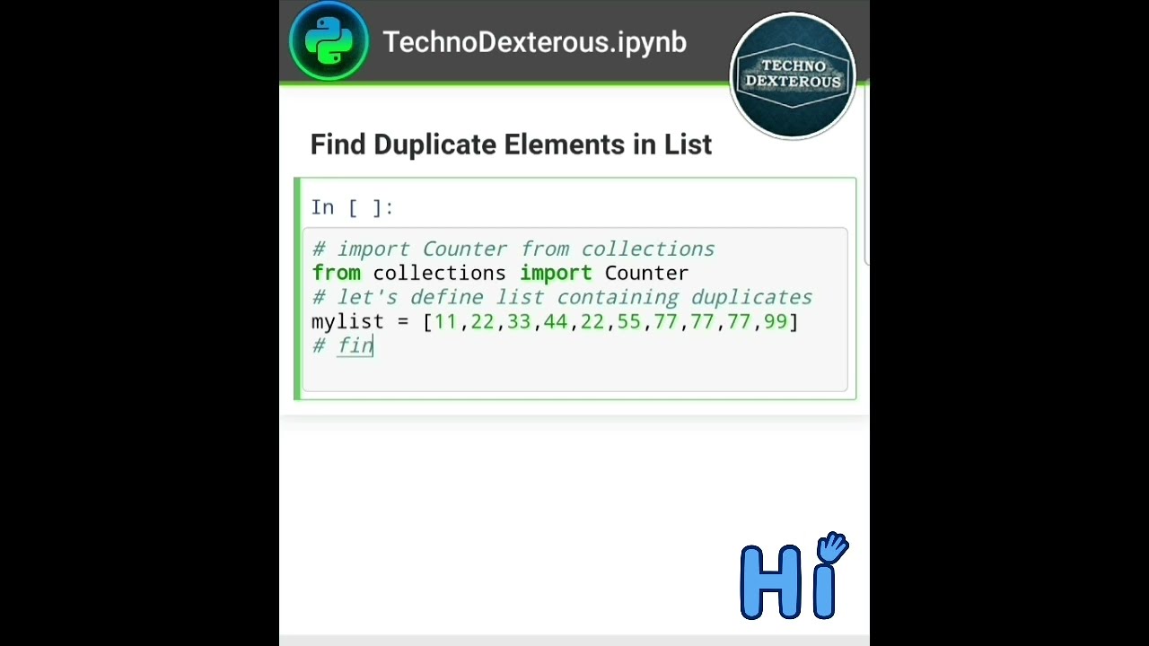 How To Find Duplicate Elements In List python TechnoDexterous shorts How To Find Duplicate Elements In List python TechnoDexterous shorts