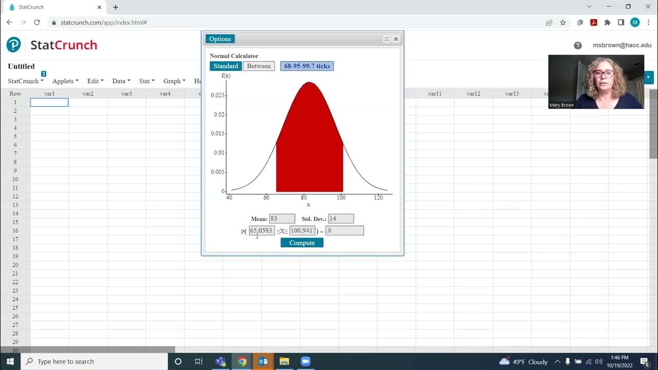 Statcrunch Normal Calculator - YouTube