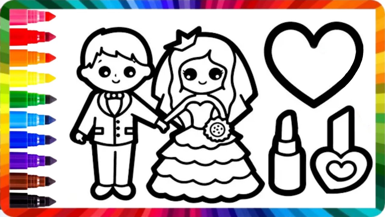 Bride and Groom Drawing, Coloring, painting for kids & Toddle🤵🏻👰🏻‍♀ ...