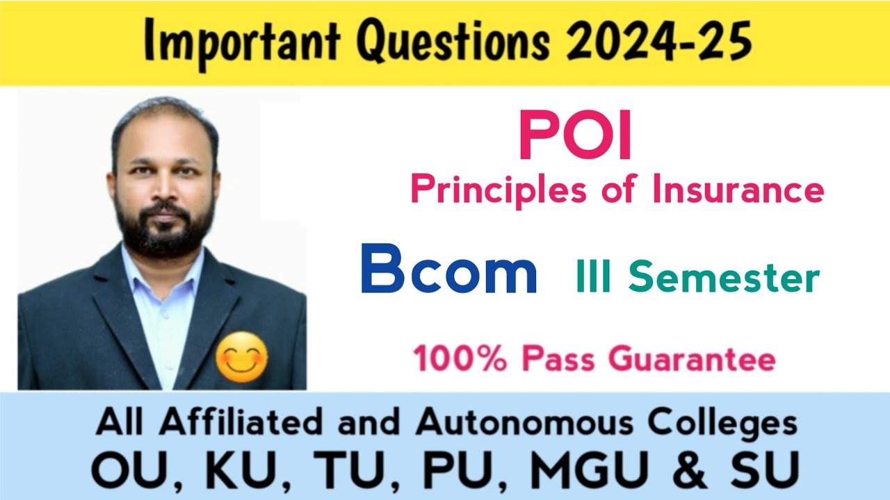 Principles of Insurance Important Questions 2024-25 Bcom III Semester ...