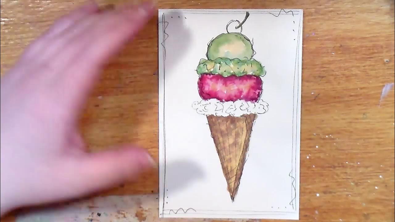 How to Paint and Draw - Ice Cream Cone in Watercolor and Ink - YouTube