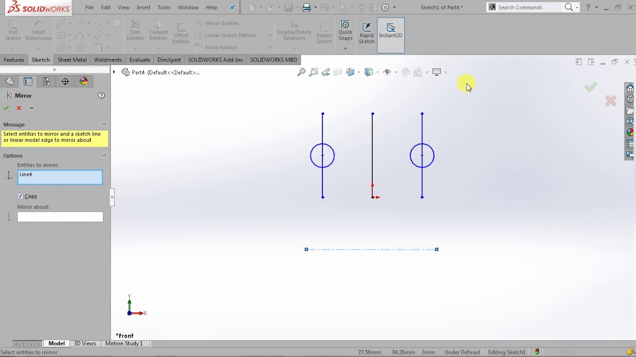 Belajar solidworks pemula 5 menggunakan sketch Mirror Entities - YouTube