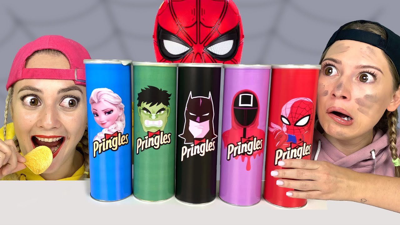 Mukbang Giant Pringles 프링글스를 먹으면 무엇으로 변할까요! 마법 Elsa Frozen VS Hulk By ...