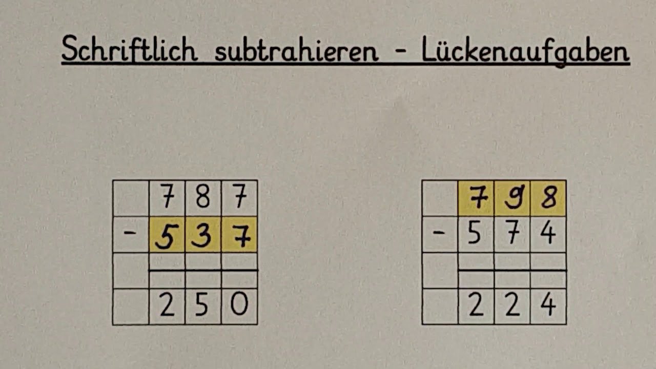 Schriftlich subtrahieren mit Lücken - YouTube