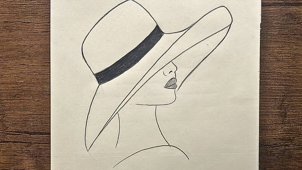 How to draw lady with a hat step by step - YouTube