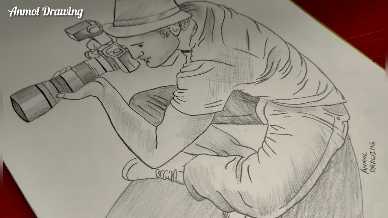 How to Draw a Boy is Holding the Camera for beginners | Pencil Sketch ...
