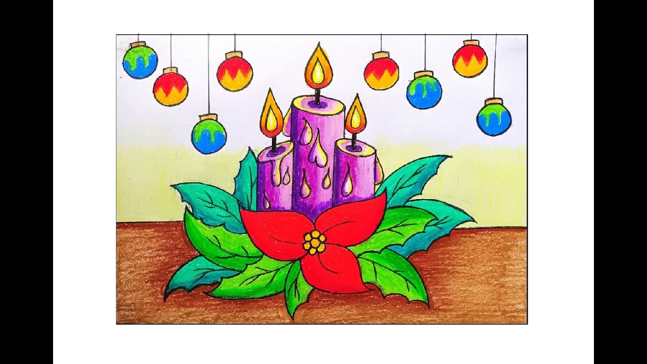 EASY CHRISTMAS DRAWING/HOW TO DRAW CHRISTMAS DRAWING/CHRISTMAS CANDLE ...