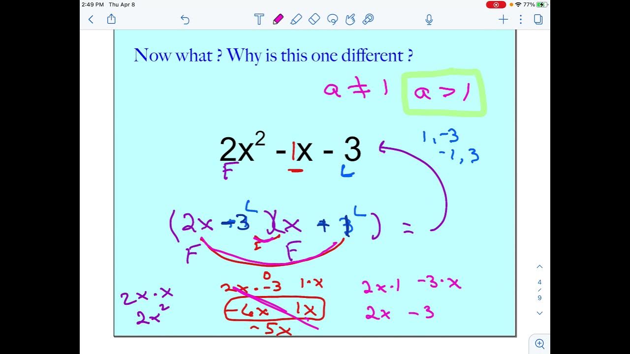 IA Ch 8.4 Factoring Quadratics a greater than 1 DL - YouTube