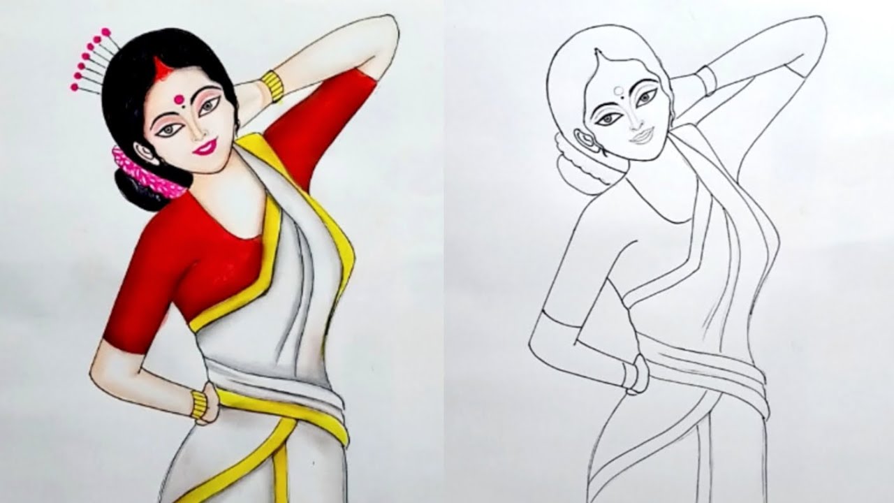 how to draw bihu lady #easyartchannel #bihuladydrawing #1176harekrishna ...