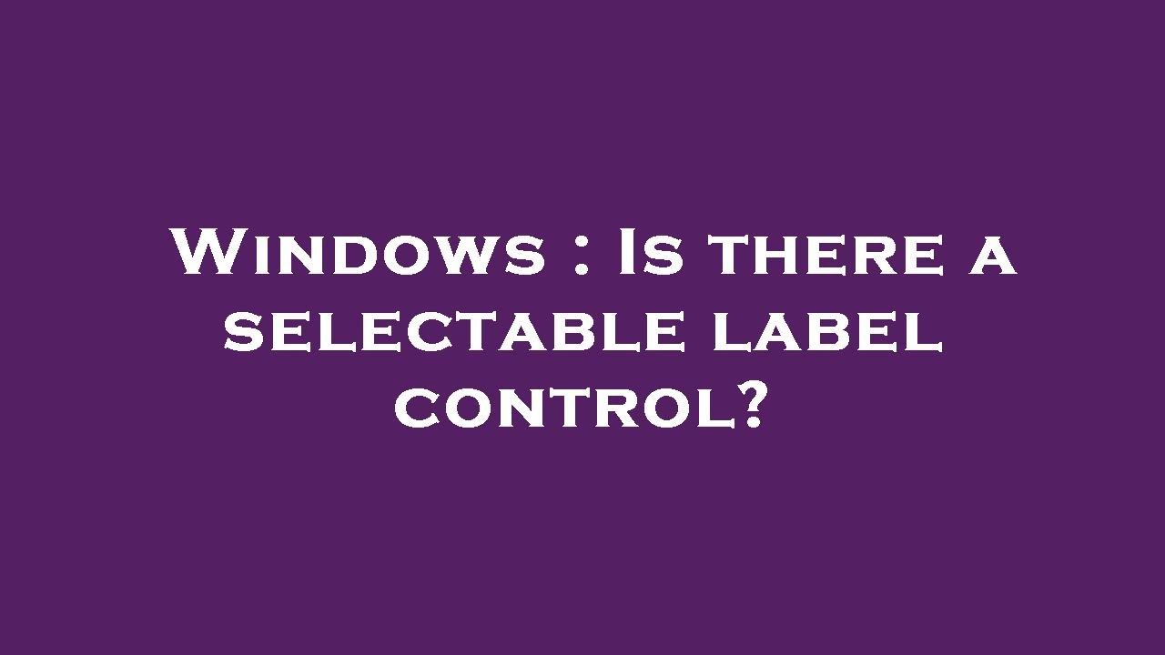 Windows : Is there a selectable label control? - YouTube
