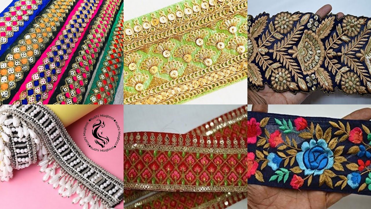 Embroidered Sequence beaded Lace Patti and Ribbon Patti Ideas - YouTube