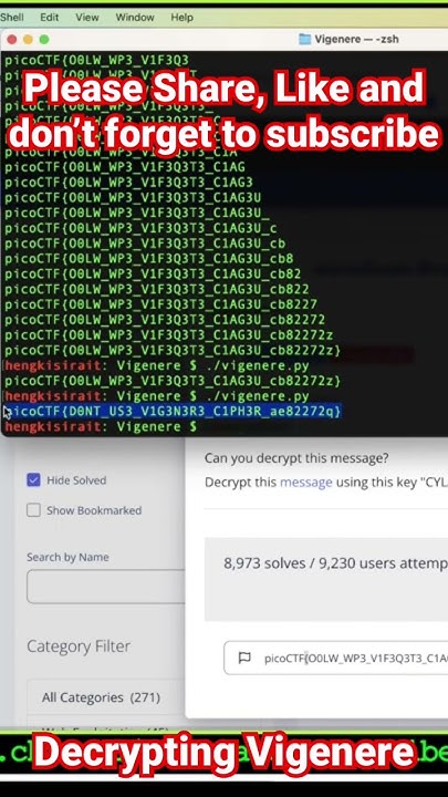 PicoCTF || Cracking Vigenere Cipher #picoctf #crytography #vigenere ...