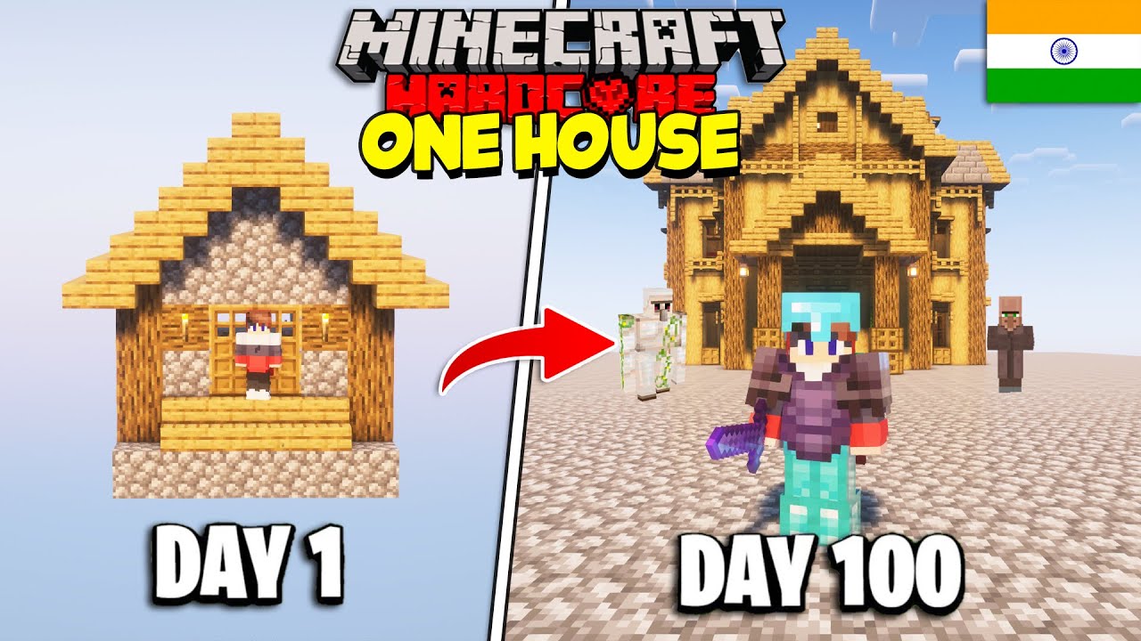 I Survived 100 Days in ONE HOUSE in Minecraft Hardcore (HINDI) - YouTube