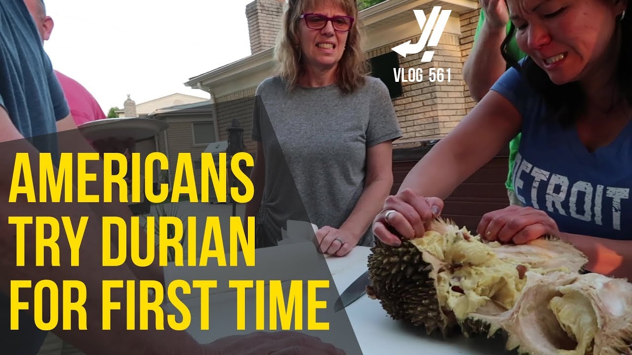 Americans try DURIAN for the first time! - YouTube